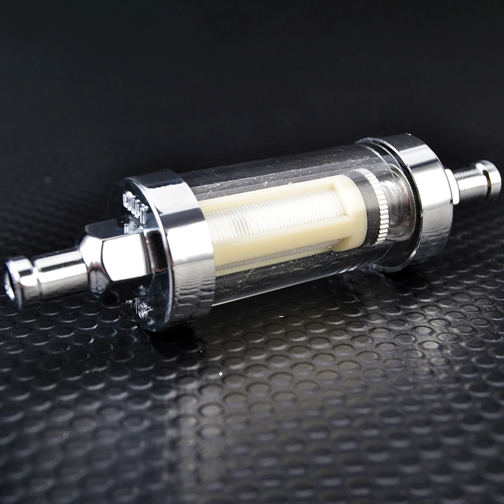 Universal-Chrome-Real-Glass-Re-Cleanable-Inline-Fuel-Filter-long-short ...