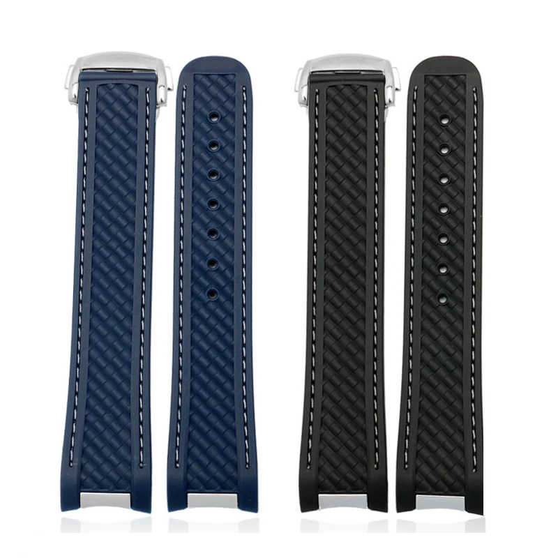 New-20mm-Watchband-Curved-End-Silicone-Rubber-Watch-Band-With-Metal-for ...