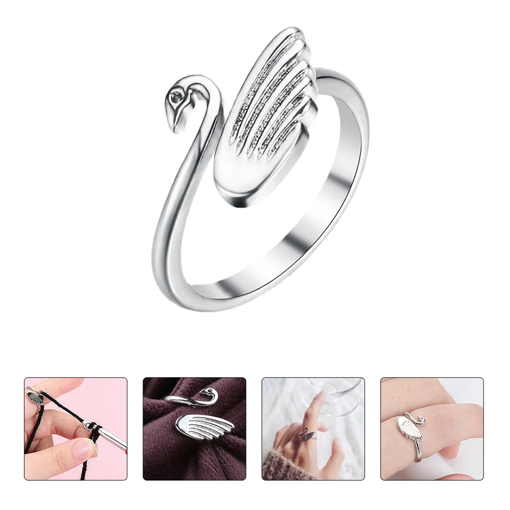 2PCS-Open-Finger-Ring-Adjustable-Swan-Shape-Knitting-Loop-Crochet ...