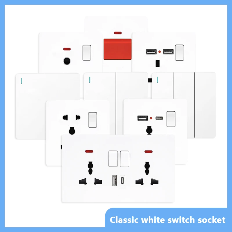 UK-Standard-Power-Socket-13A-Dual-USB-Plug-Type-C-Wall-Outlet-1-2-3gang ...