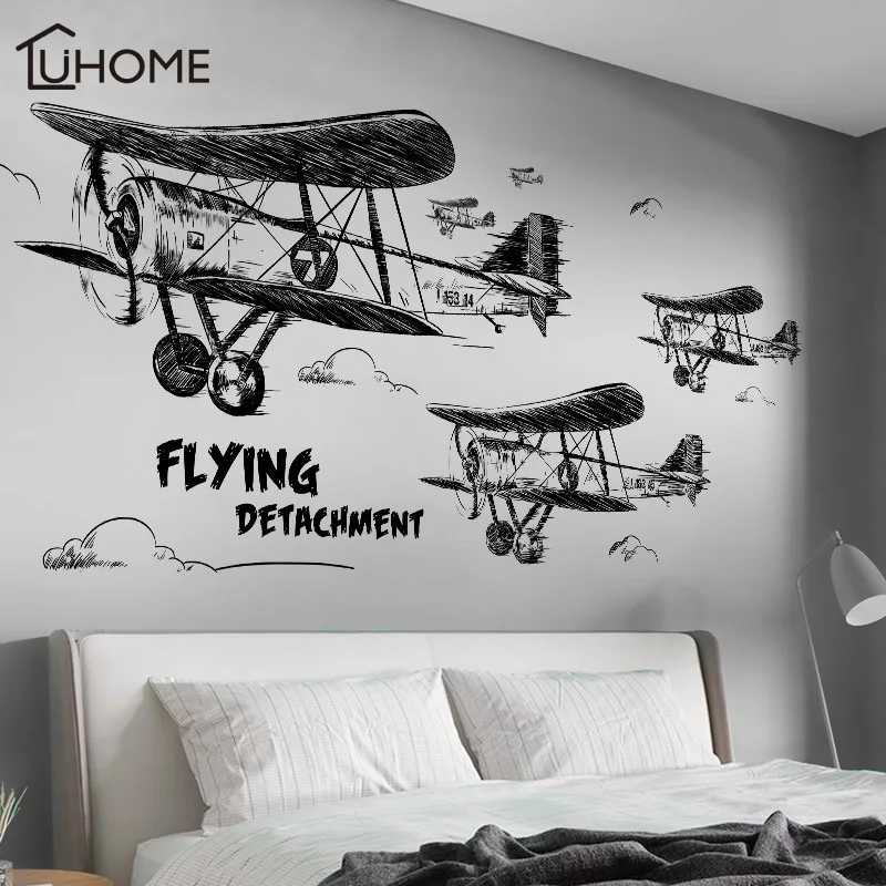 Home Décor Aviation Wall Art Biplane Painted Airplane Wall Decal ...