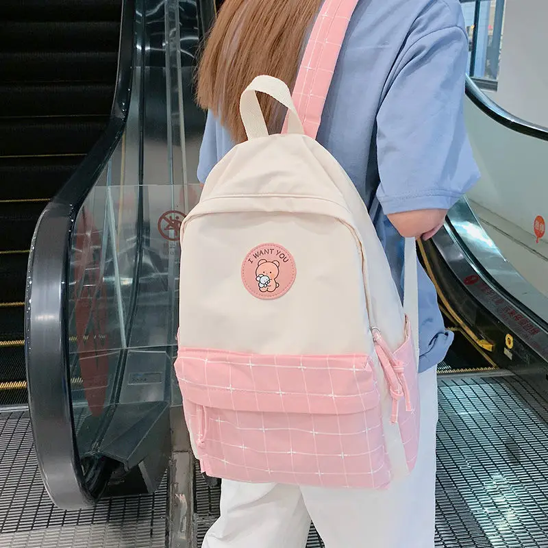 BOMO-Simplicity-Backpacks-for-Ladies-Pink-Korean-Style-Checkered-Print ...