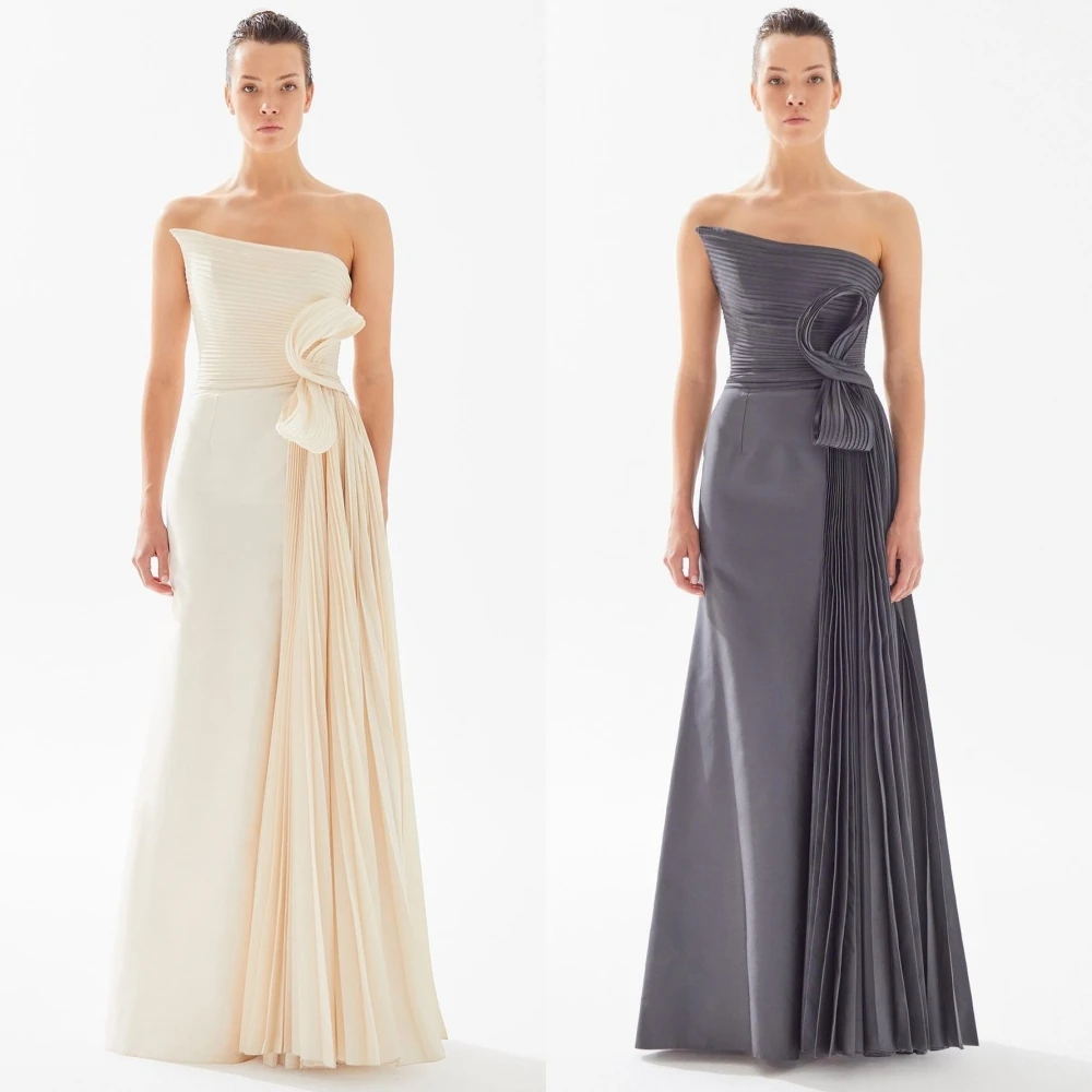 Classic-Modern-Style-Formal-Evening-Strapless-A-line-Pleat-Satin ...