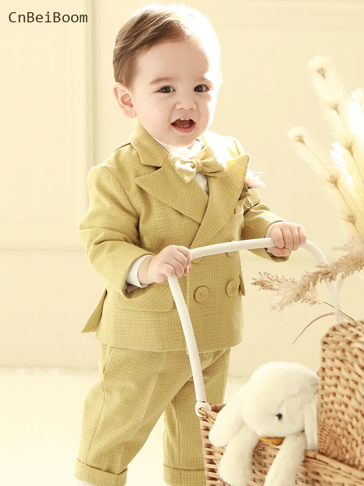 BBOM-Boys-Set-Yellow-Plaid-Wedding-Suit-Kids-Formal-Blazer-Clothing-Set ...