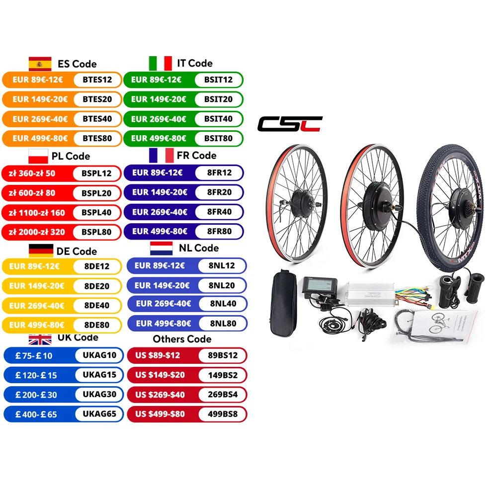 CSC-Electric-BIKE-Conversion-Kit-36V-48V-250W-1500W-ebike-Front-Rear ...