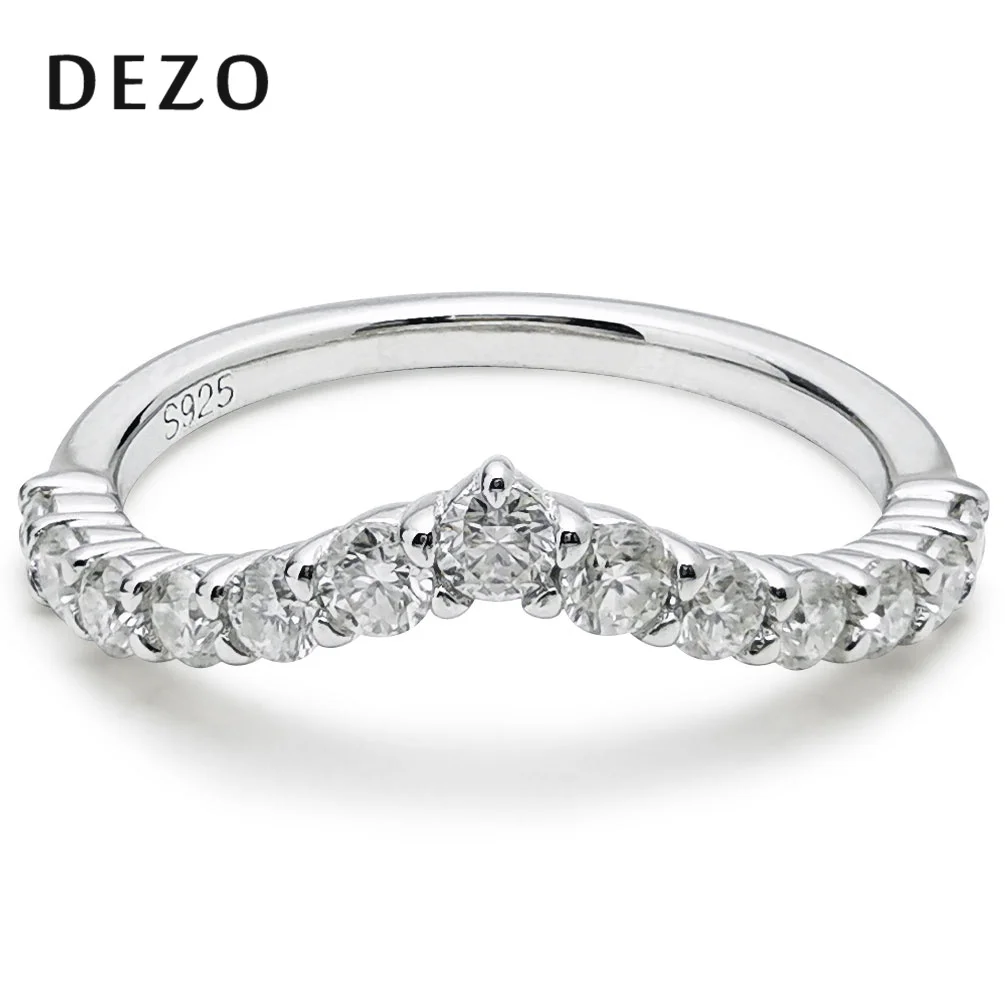 DEZO-Moissanite-Wedding-Band-Solid-925-Sterling-Silver-V-Curved-Half ...