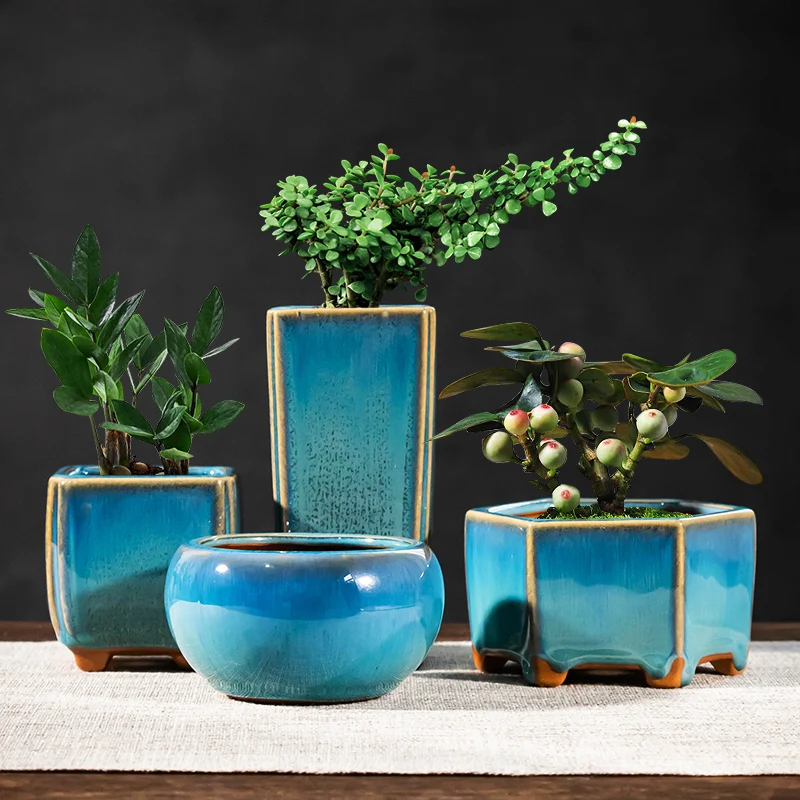 Creative Succulent Ceramic Breathable Flower Pot with Tray Flower Pot ...
