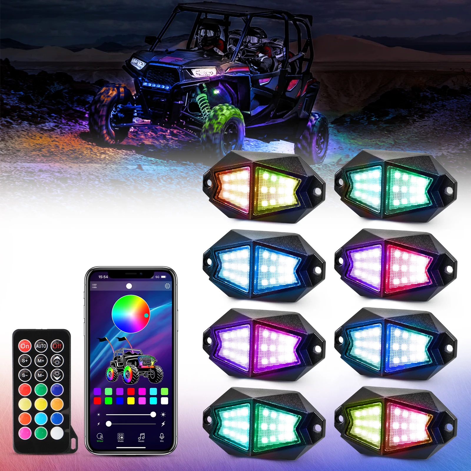 RGB-LED-Rock-Lights-com-controle-remoto-sob-Kits-de-ilumina-o-de ...