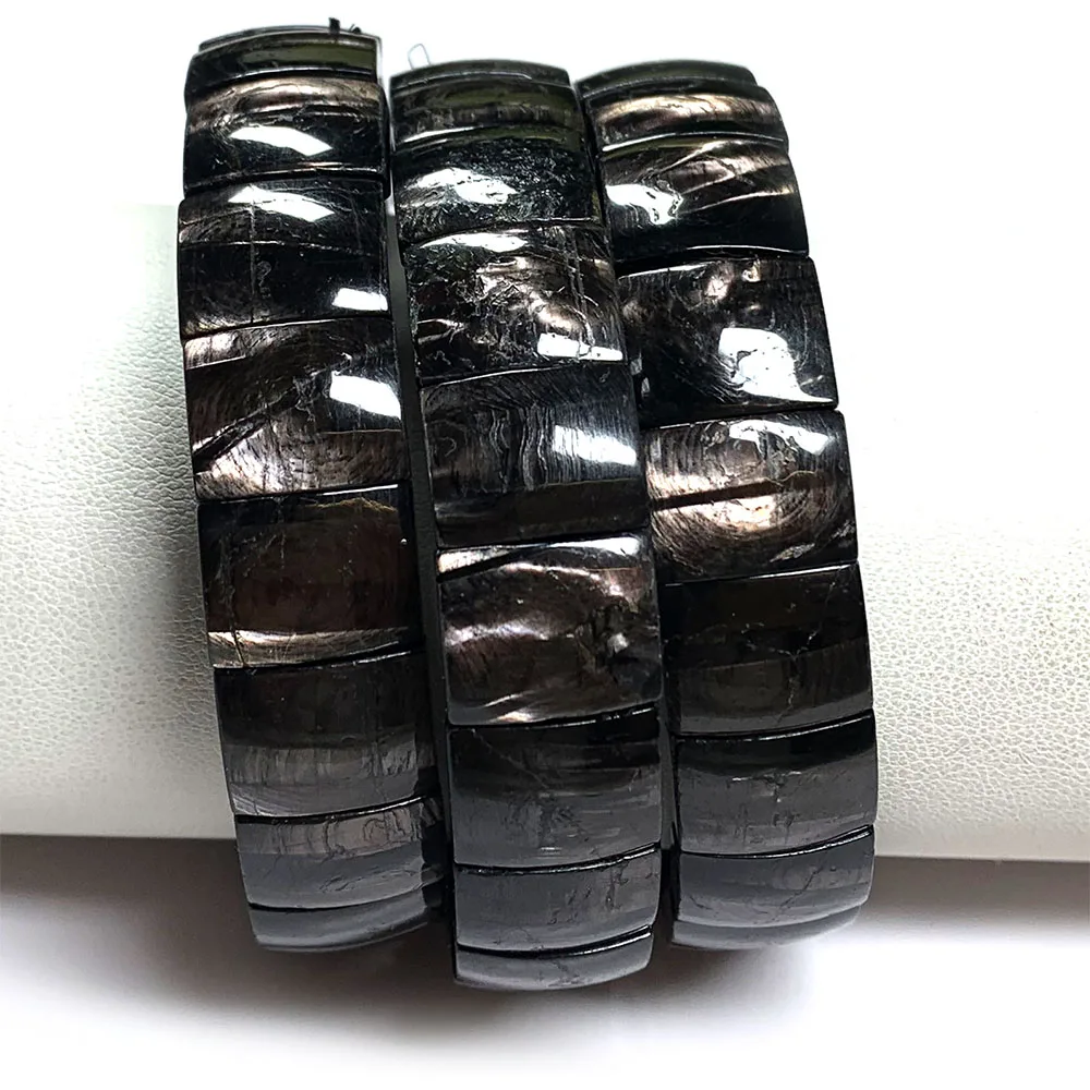 Veemake Natural Black Hypersthene Bracelets Flat Rectangle Beads ...