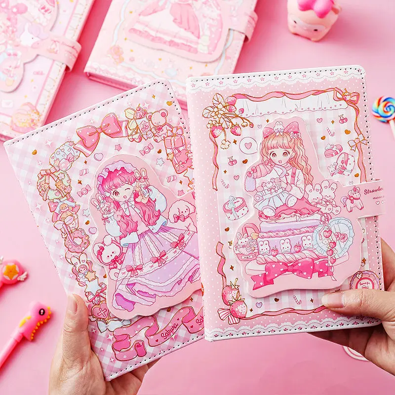 112 Sheets Kawaii Princess Journal Book Cute Magnetic Buckle PU ...