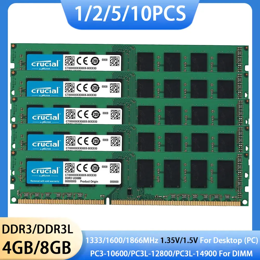 1/2/5/10PCS Crucial Memoria Desktop DDR3 DDR3L RAM 8GB 4GB 1600 1333 ...