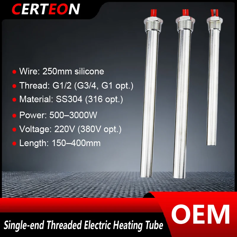 Electric Heating Element G1/2 Thread Immersion Heater Rod Stainless ...