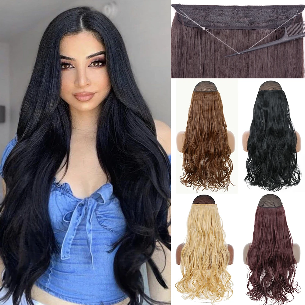 AZQUEEN-Synthetic-Long-Wavy-No-Clip-Hair-Extensions-Black-Brown ...