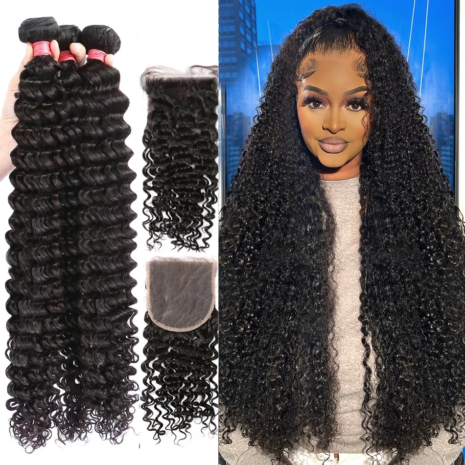 MELODIE-30-40-Inch-Deep-Wave-Bundles-With-Lace-Closure-Brazilian-Curly ...