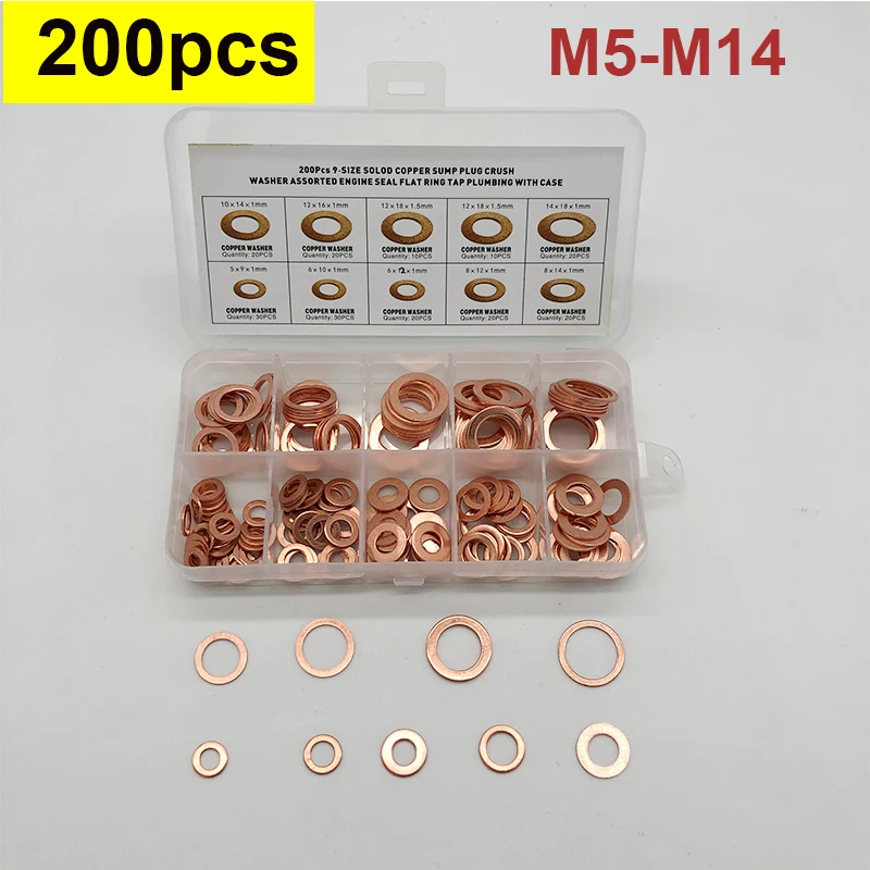 200-100Pcs-Copper-Washers-for-M5-M6-M8-M10-M12-M14-Sealing-Solid-Gasket ...