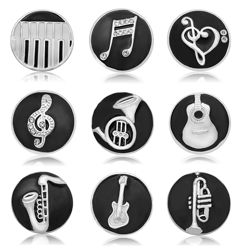 New-Round-Black-style-Musical-notes-Instruments-Piano-guitar-trumpet ...