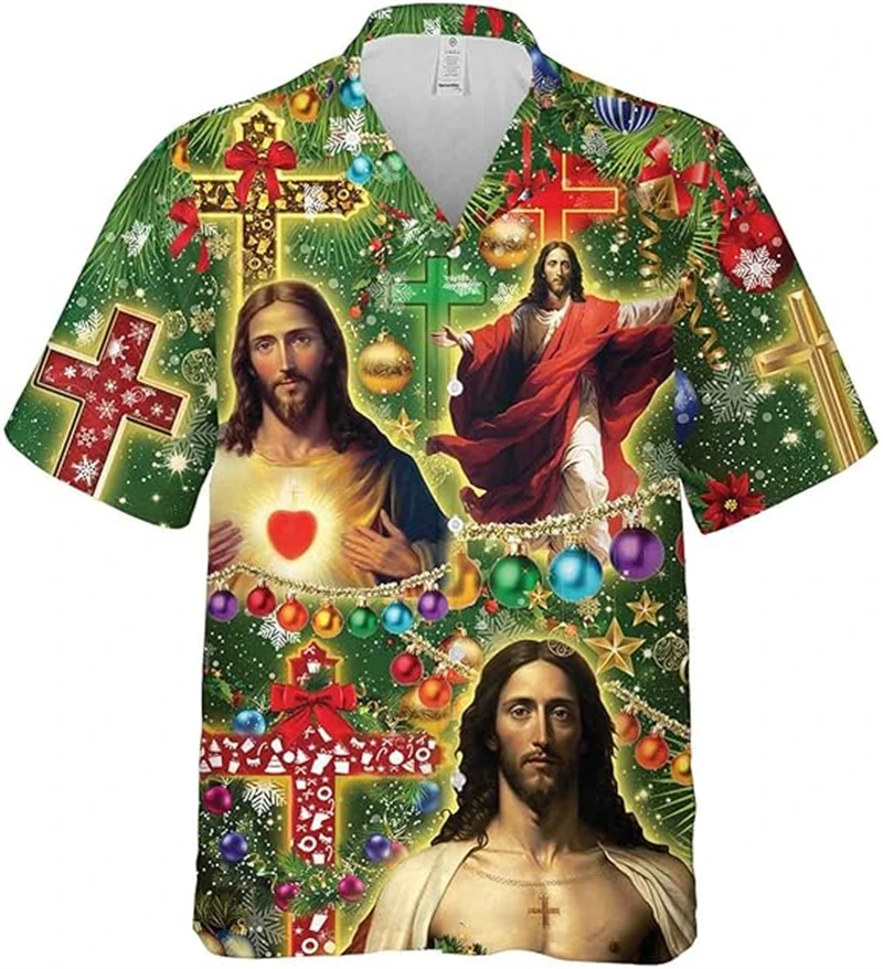 Vintage Jesus Shirt For Men 3D Printed Christianity Button Hawaiian ...