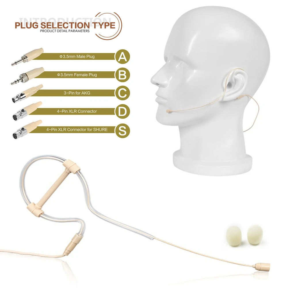 Beige-Single-Ear-Hook-Headset-Mic-Headworn-Microphone-Hand-free ...