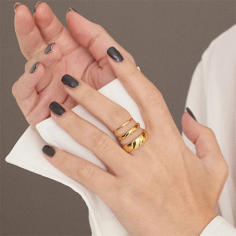 GD Simple Women 316L Stainless Steel Plain Rings Minimalist Dainty Gold ...