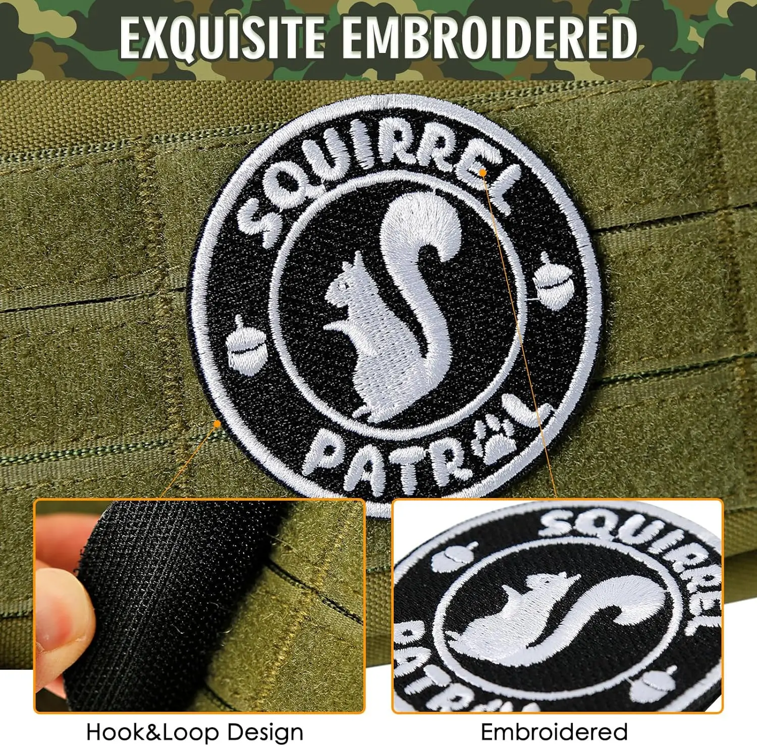 Squirrel-Patrol-Patch-Funny-Embroidered-Animal-Patches-with-Hook-Loop-Squirrel-Morale-Badge-for ...