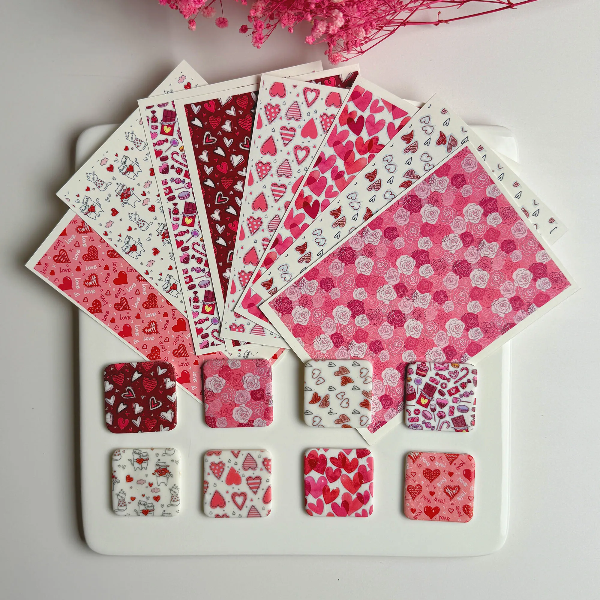 Valentine's Day Theme LOVE HEART/ROSE Polymer Clay Transfer Paper Water ...