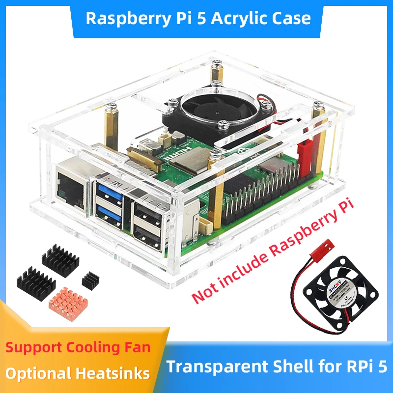 Raspberry-Pi-5-Case-Transparent-Shell-Optional-Fan-Heatsinks-Passive ...