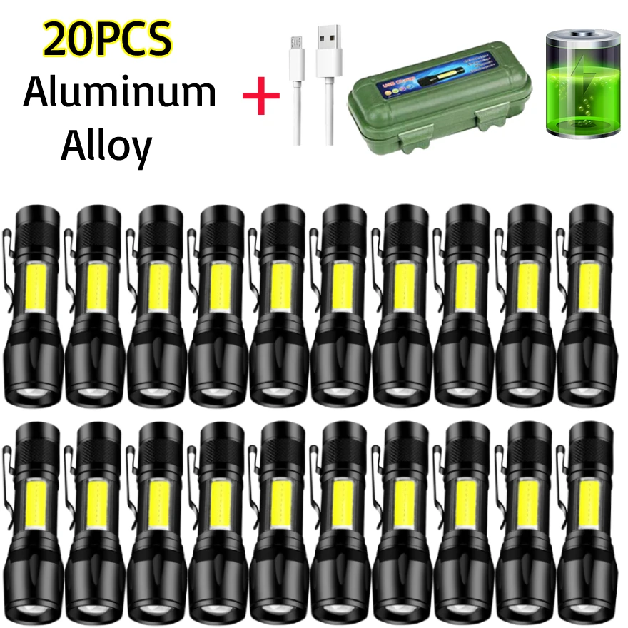 XPE+COB LED USB Rechargeable Portable Torch Zoomable Household Flashlight
