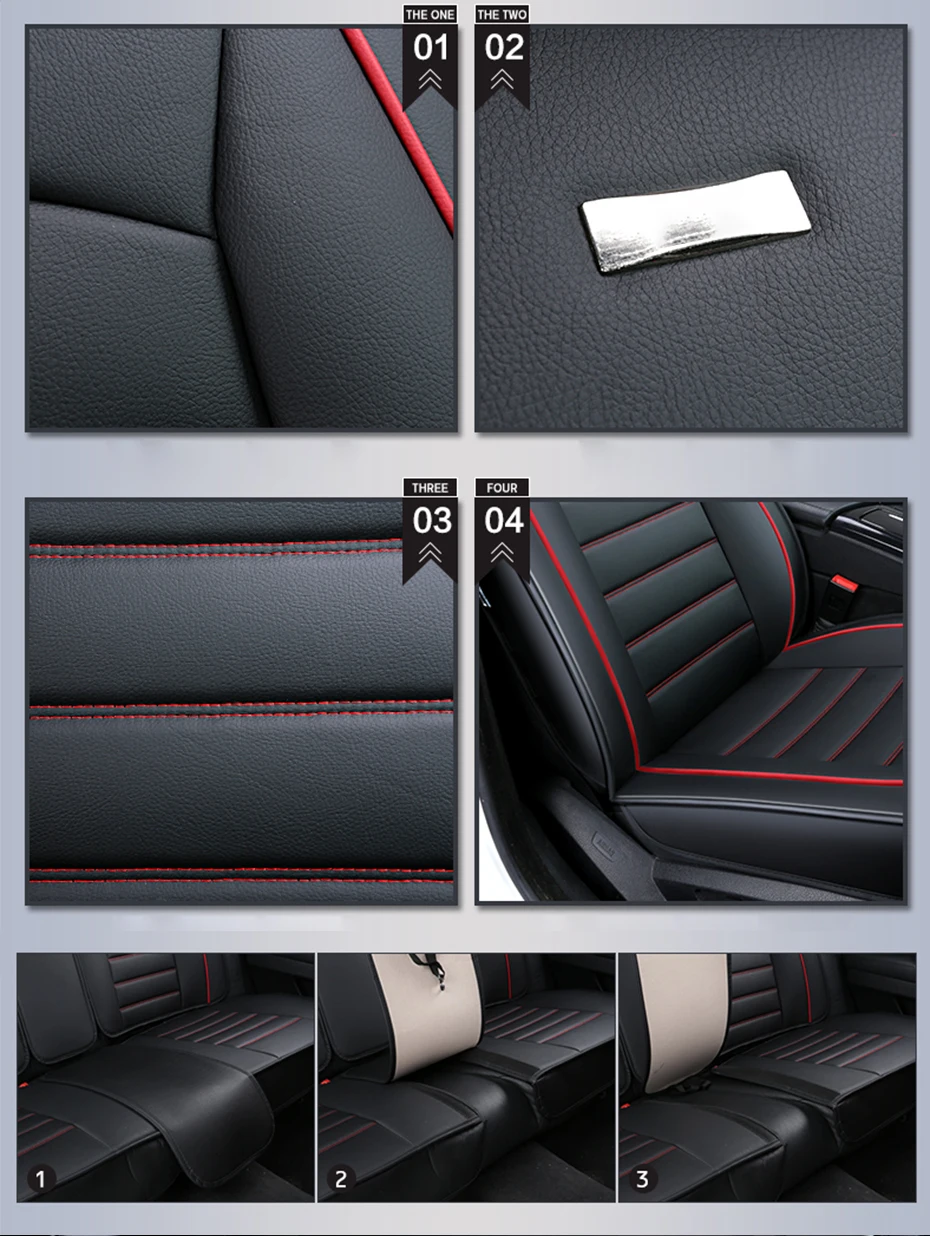 Set Huse Auto Fata Spate Universale Linii, Piele eco, Negru cusaturi ...