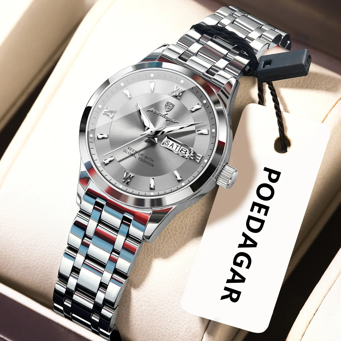 POEDAGAR Luxury Watch For Ladies Luminous Waterproof Stainless Steel ...