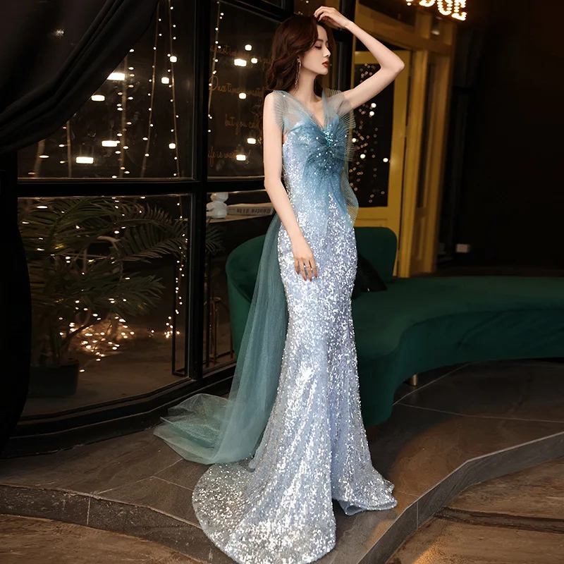 Women-Sparkly-Stylish-Banquet-Sky-Blue-Chinese-Prom-Dresses-Sexy ...