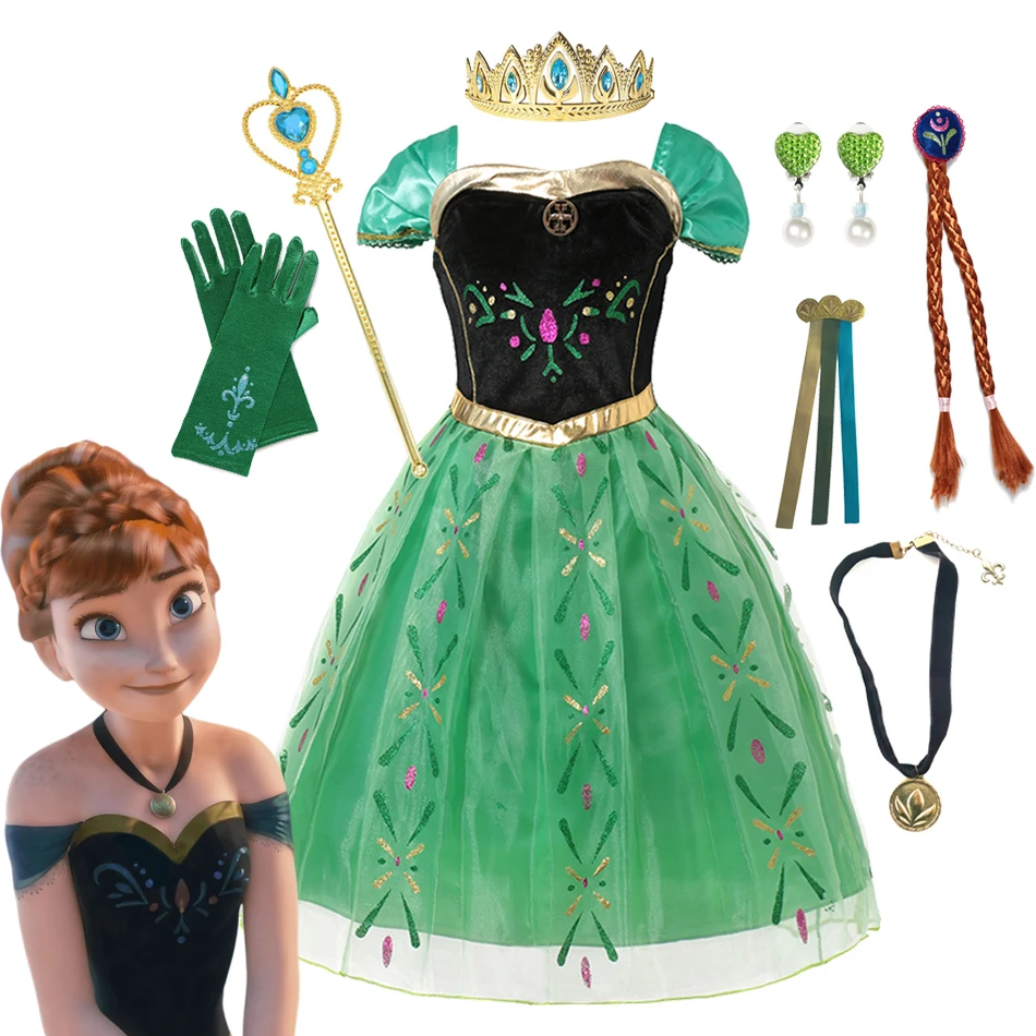 Disney-Frozen-Anna-Princess-Dress-For-Girls-Puff-Sleeve-Mesh-Prom-Gown ...