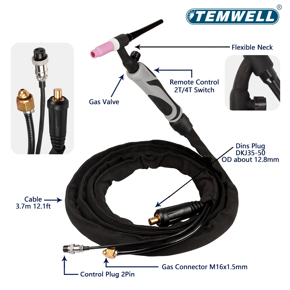 WP17FV-TIG-Welding-Torch-Tungsten-soldering-Air-Cooled-WP17-Argon-3-7m ...