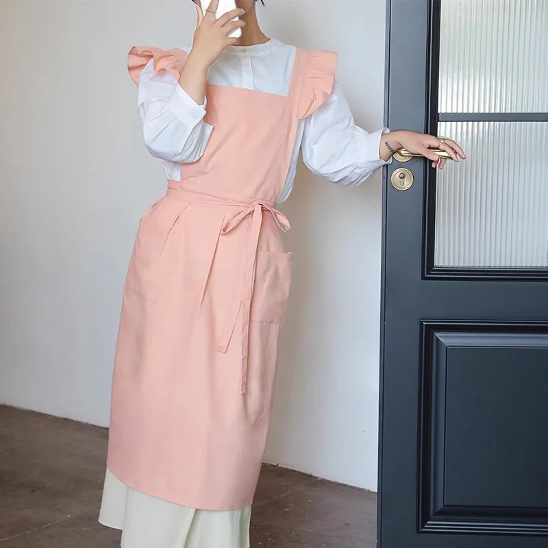 Waterproof Cotton Ruffled Kitchen Apron Women Cooking Baking Pleated ...