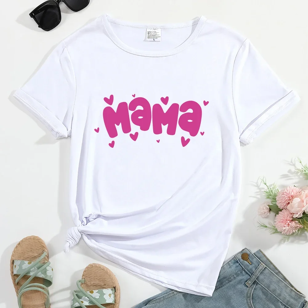 Women-s-T-shirt-Casual-Mama-Pattern-Print-Round-Neck-Comfortable ...
