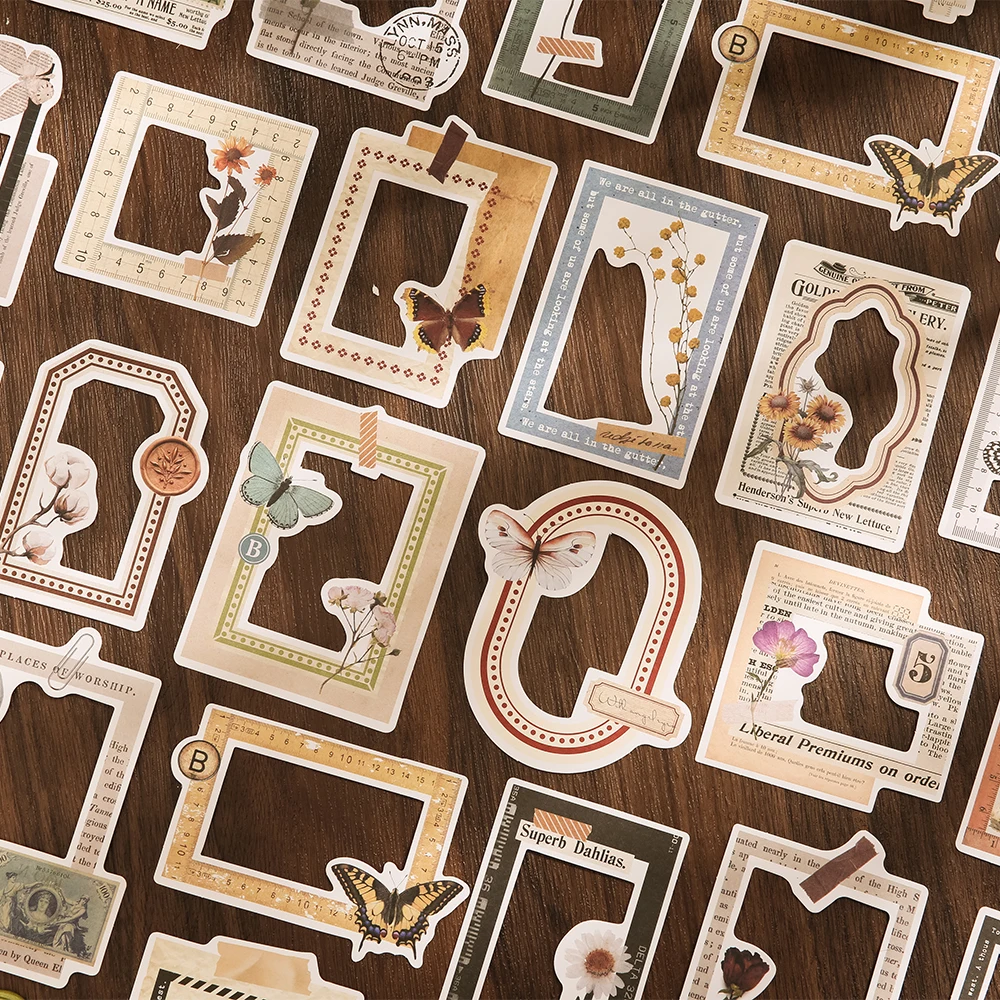 20-Pcs-Vintage-Plant-Butterfly-Frame-Style-Sticker-Pack-DIY-Diary-Junk ...
