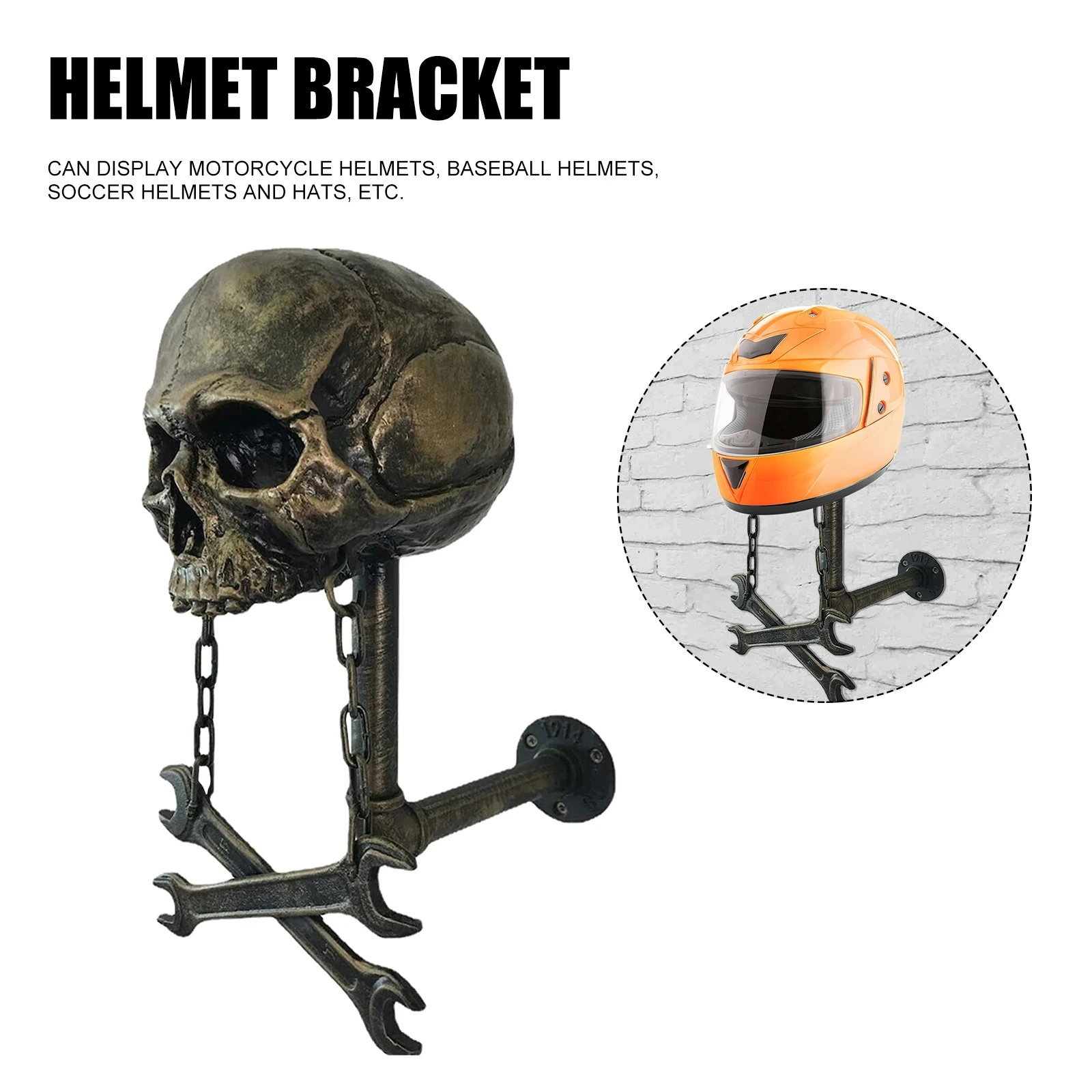 Motorcycle Helmet Rack Helmet Holder Skull With Beard-Helmet Rack Wall ...