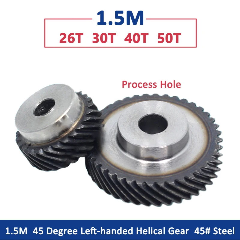 1pc 1.5M 26-50T 45 Degree Left-handed Helical Gear 45# Steel Staggered ...