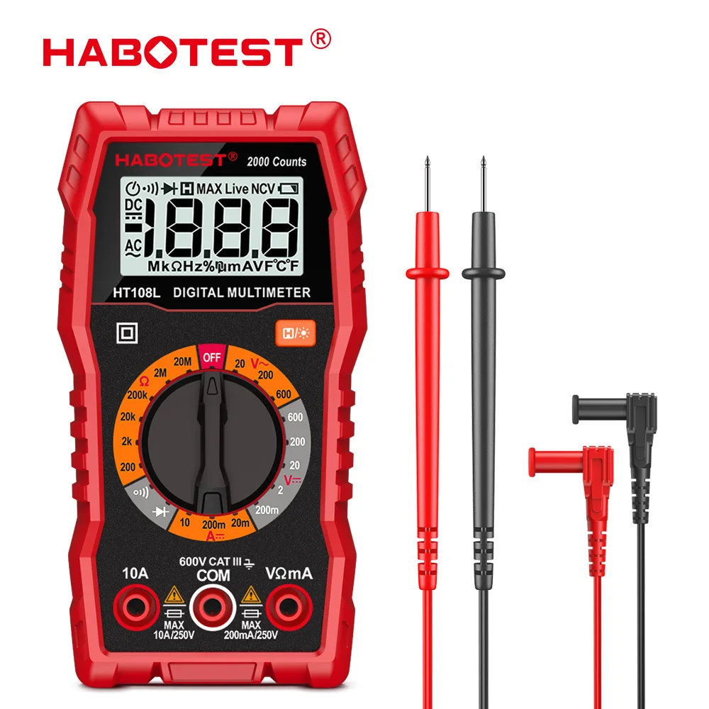 HABOTEST HT108L Digital Multimeter True-RMS 600V 10A AC DC Voltmeter ...