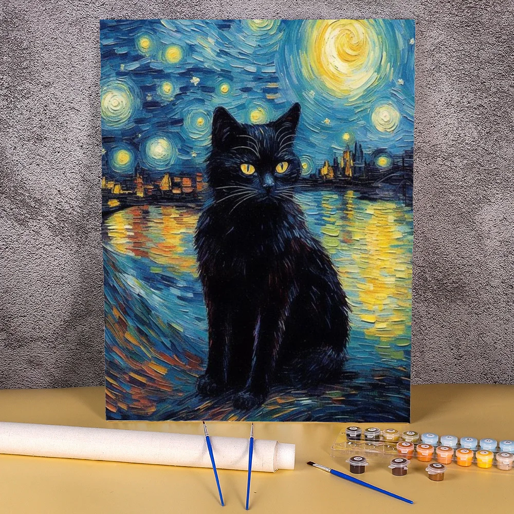 Cat-Painting-By-Numbers-On-Canvas-To-Paint-Cartoon-Abstract-Pictures-By ...