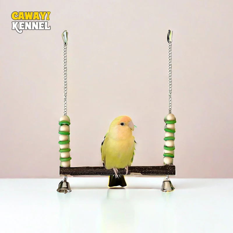 Wooden-Bird-Swings-Training-Toy-with-Hanging-Bell-for-Cockatiels ...