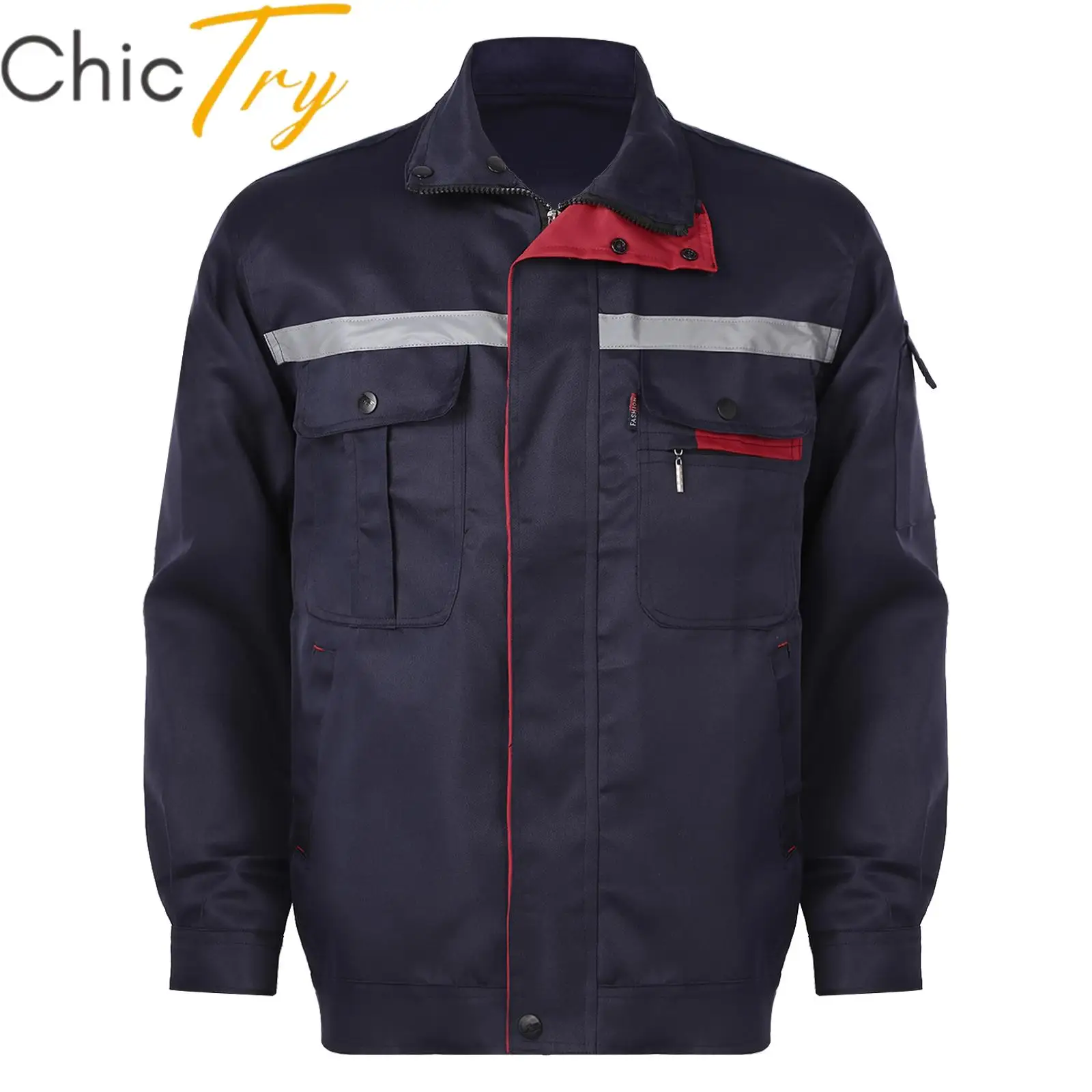 Mens-Womens-Work-Jacket-Long-Sleeve-Worker-Uniform-Factory-Mechanic ...