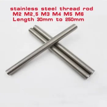 2/10pcs/lot M2 M2.5 M3 M4 m5 m6 Stainless steel full thread rod ...