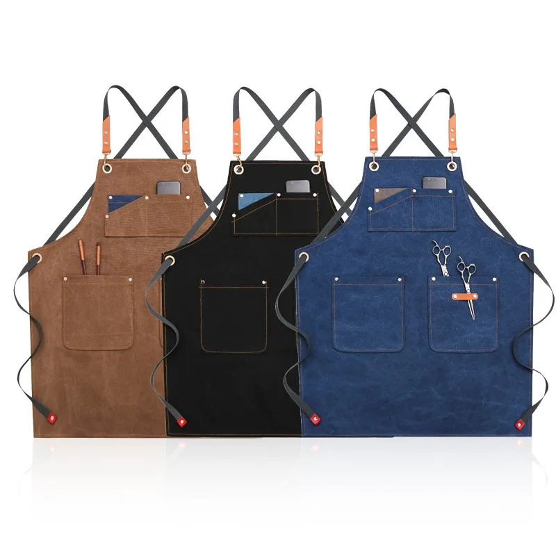 New-Durable-Home-Clean-Work-Aprons-with-Tool-Pockets-Adjustable-Cross ...