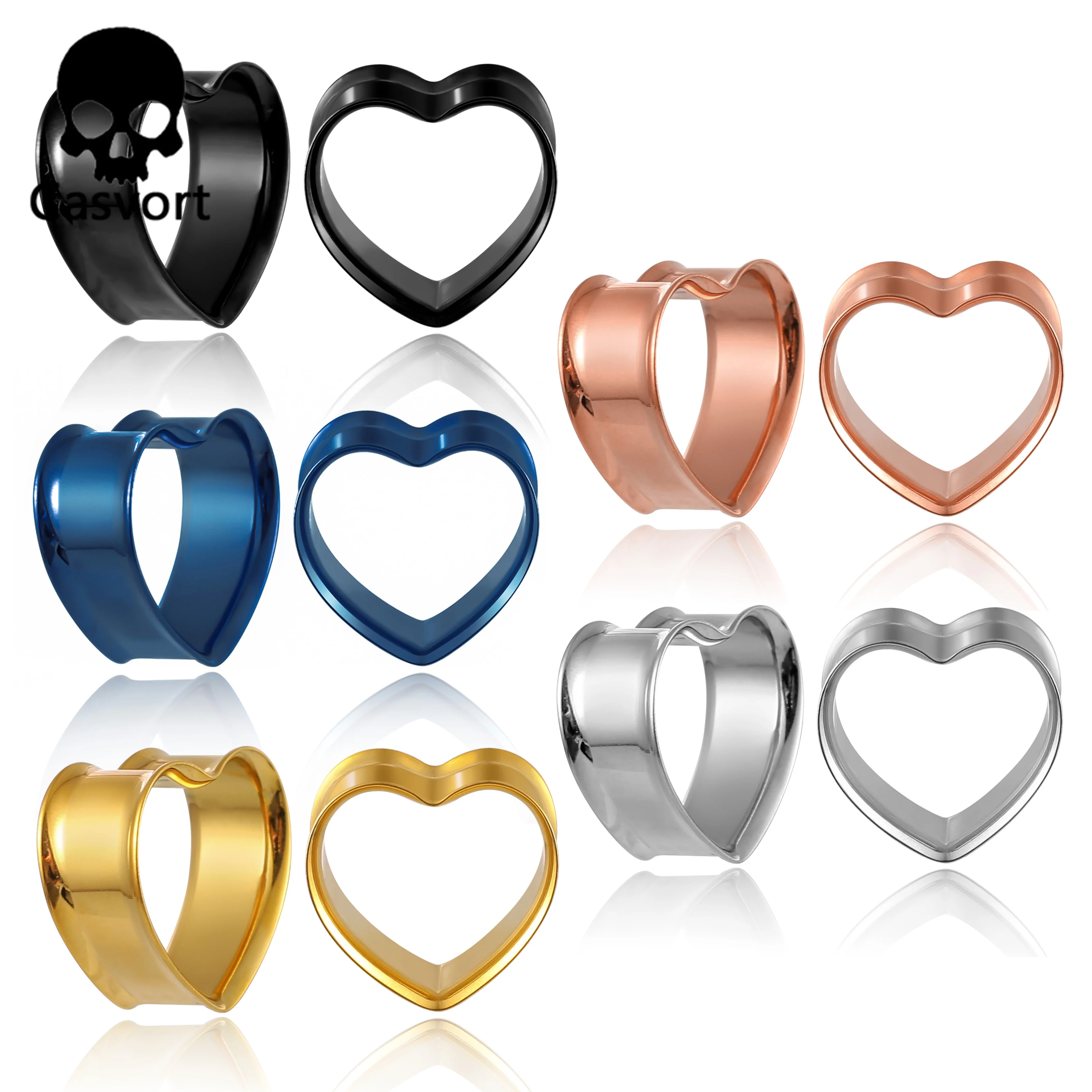 Casvort-2-PCS-Stainless-Steel-Heart-Shaped-Double-Flared-Ear-Tunnels ...