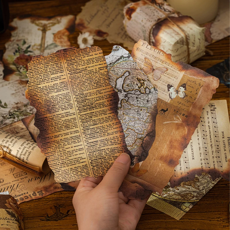 Yoofun 30pcs Burned Decor Material Paper Vintage Map Letters Newspaper ...