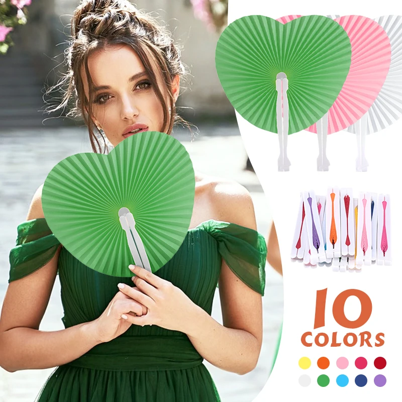 20-100Pcs-White-Heart-Shape-Folding-Fan-Paper-Fans-Blank-Fan-Festival ...