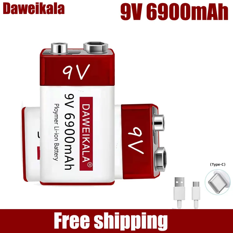 9V Battery 6900mAh li-ion Rechargeable battery Type-C Batteries 9v USB ...