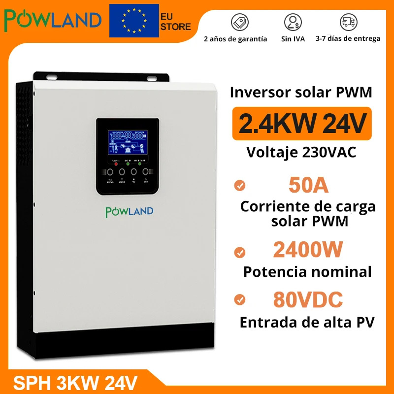 Inversor de energía solar de 3Kva con controlador PWM MPPT integrado, conversor híbrido de onda ...