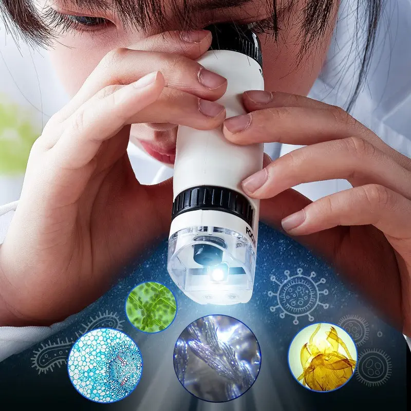 Handheld Microscope Kit Lab LED Light 60X to 120X Home School ...