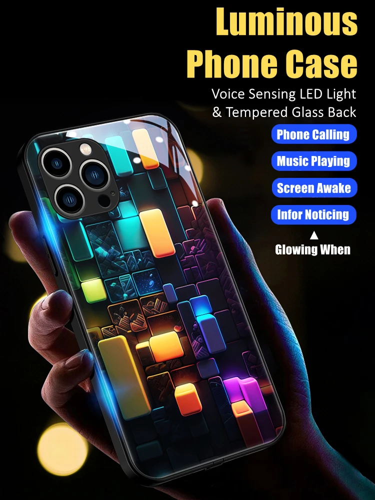 Luminous-Tempered-Glass-Back-Phone-Case-cubo-colorido-luz-LED-luz ...